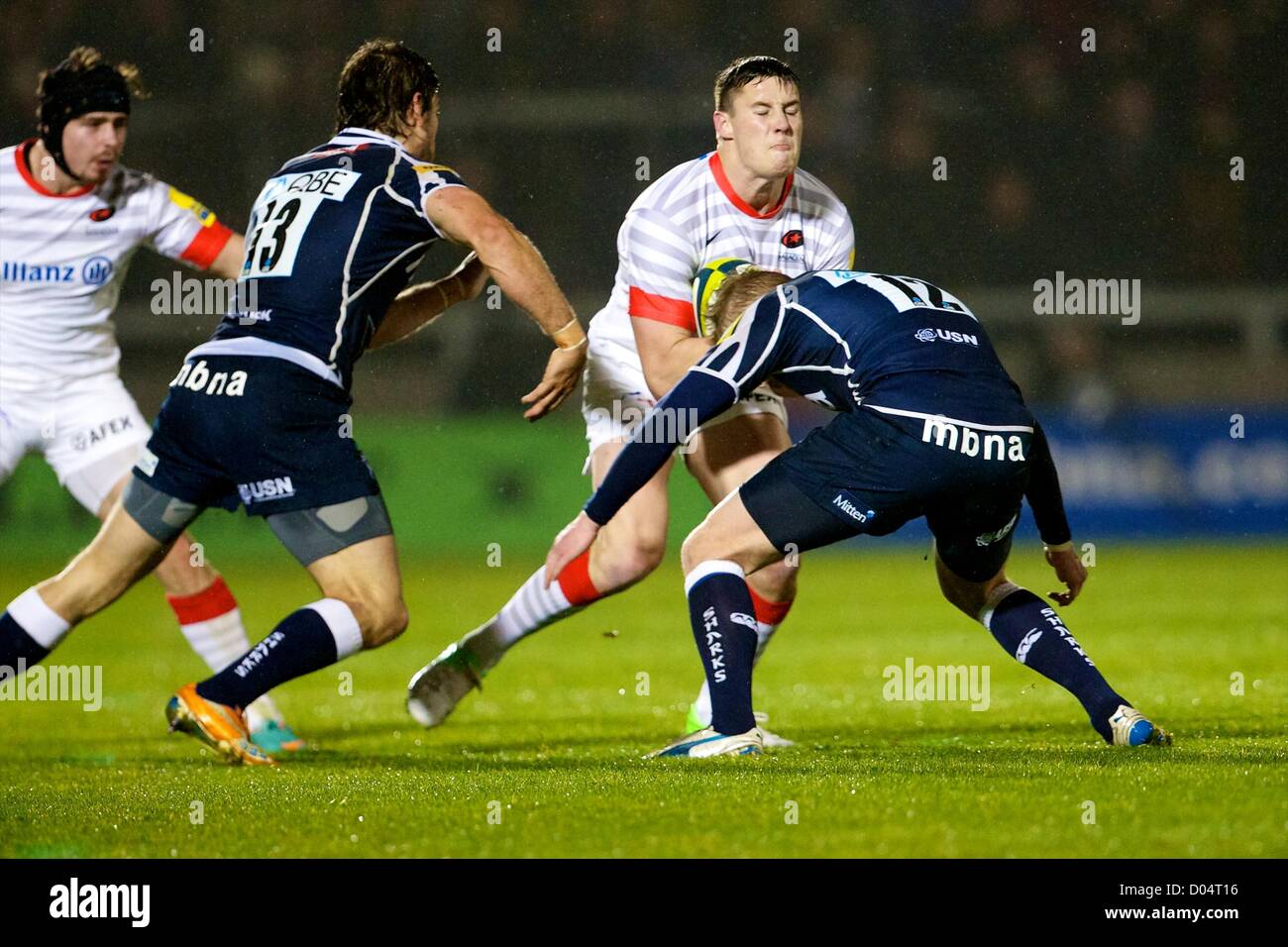 16.11.12 Salford, England. Sale Sharks Samoan centre Jordan Davies and ...