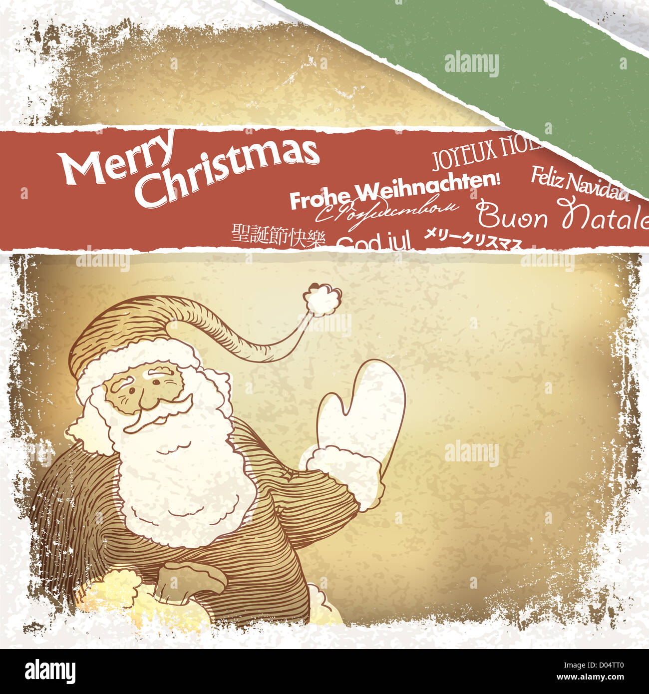 Retro Santa Claus greetings in different languages Stock Photo - Alamy