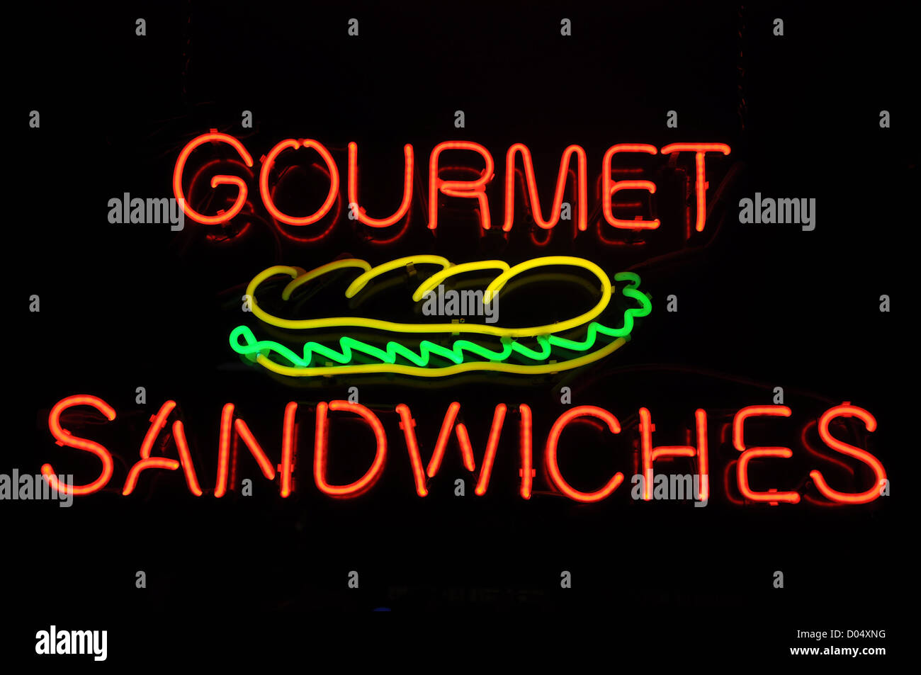 Gourmet Sandwiches Neon Light Sign Stock Photo - Alamy