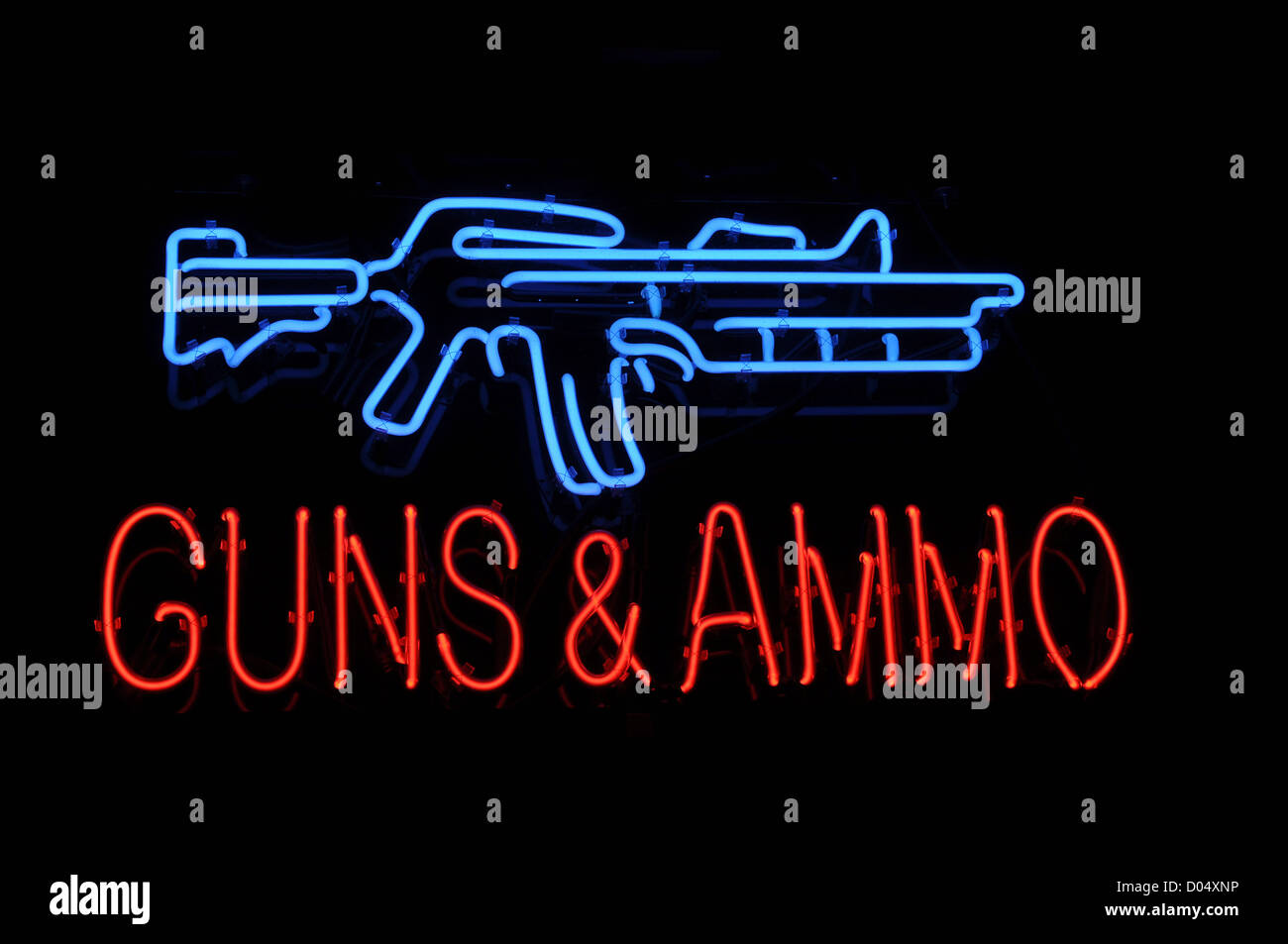 Isolated Gun and Ammo Neon Light Sign Stock Photo - Alamy