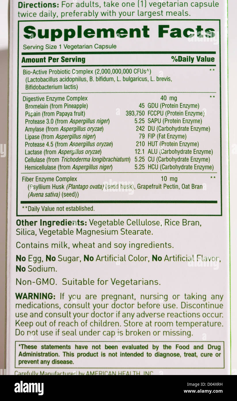 Probiotics ingredients list Stock Photo - Alamy