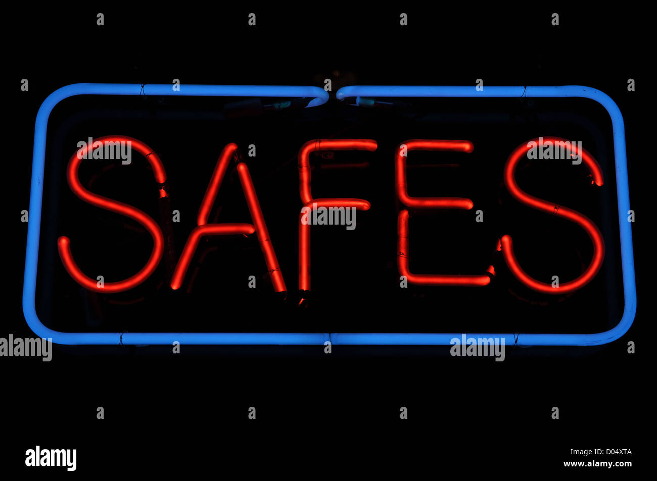 Safe Security Neon Black and Blue Sign Stock Photo - Alamy