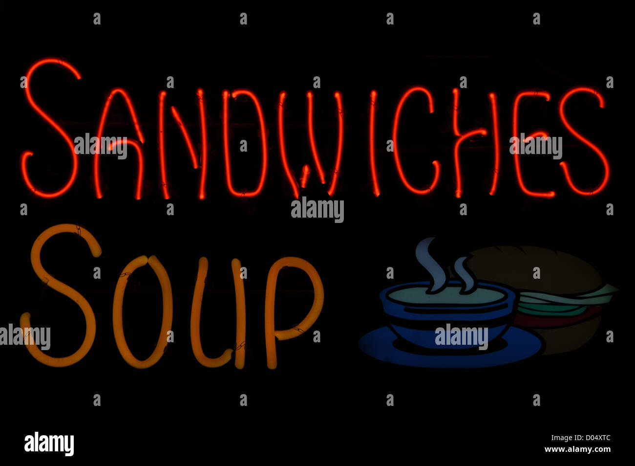 Sandwiches and Soup Neon Light Sign Stock Photo - Alamy