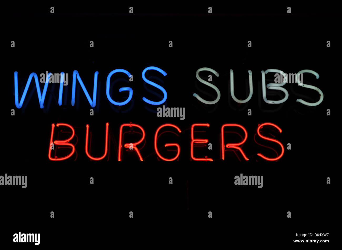 Wings Subs Burgers Sign Food Neon Sign Stock Photo - Alamy