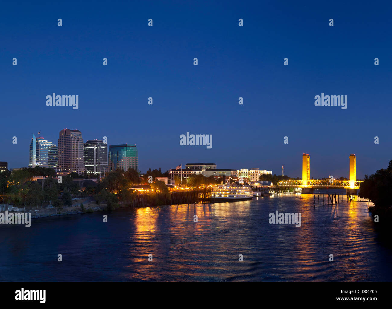 View of the Sacramento City skyline at dusk, including downtown ...