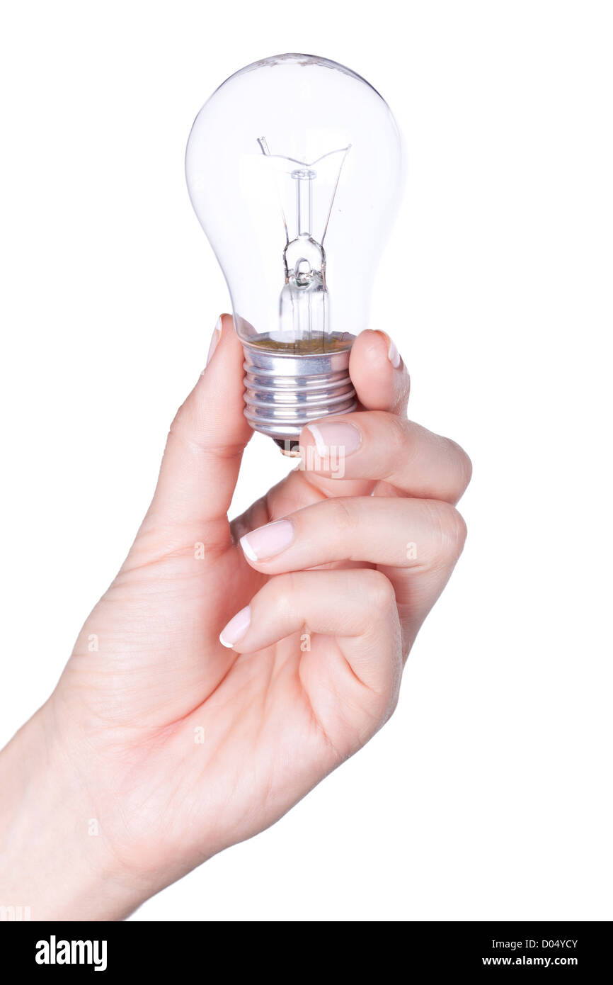 Lamp in hand, isolated on white background Stock Photo - Alamy