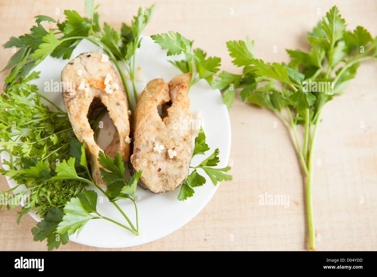 two fillets baked fish, carp. close up Stock Photo - Alamy
