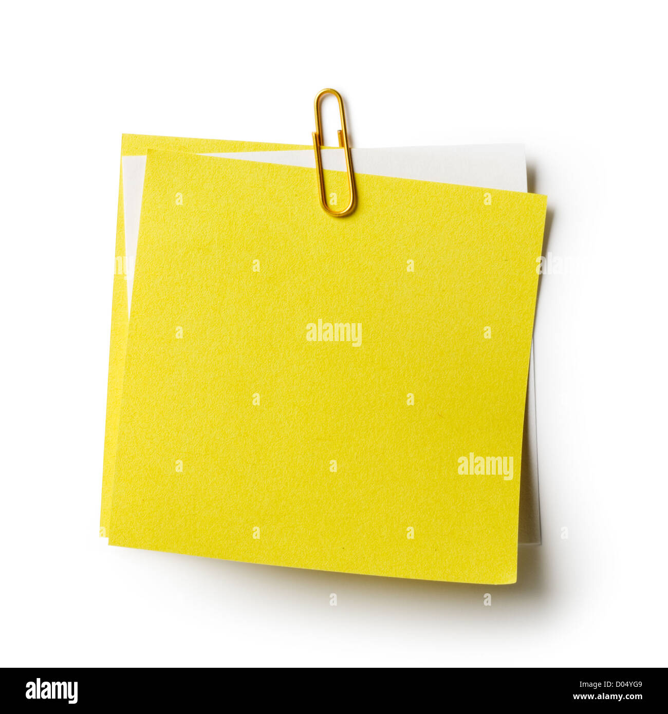 White and yellow note papers with paperclip on white background Stock ...