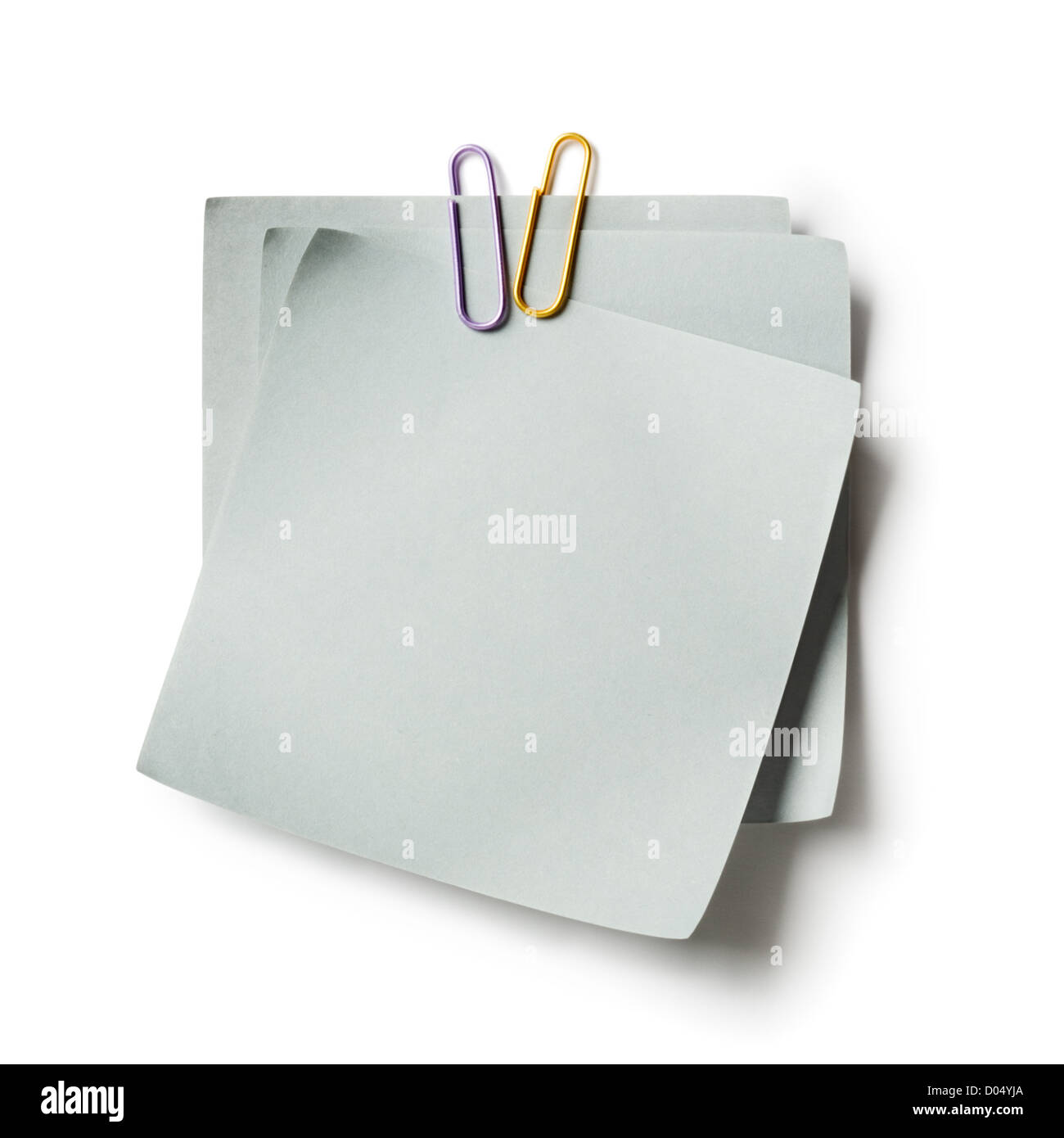 Gray note papers with paperclip on white background Stock Photo - Alamy