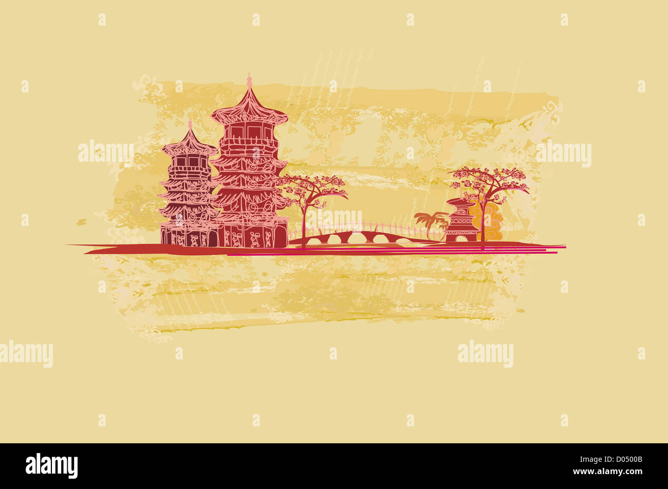 old paper with Asian Landscape Stock Photo - Alamy