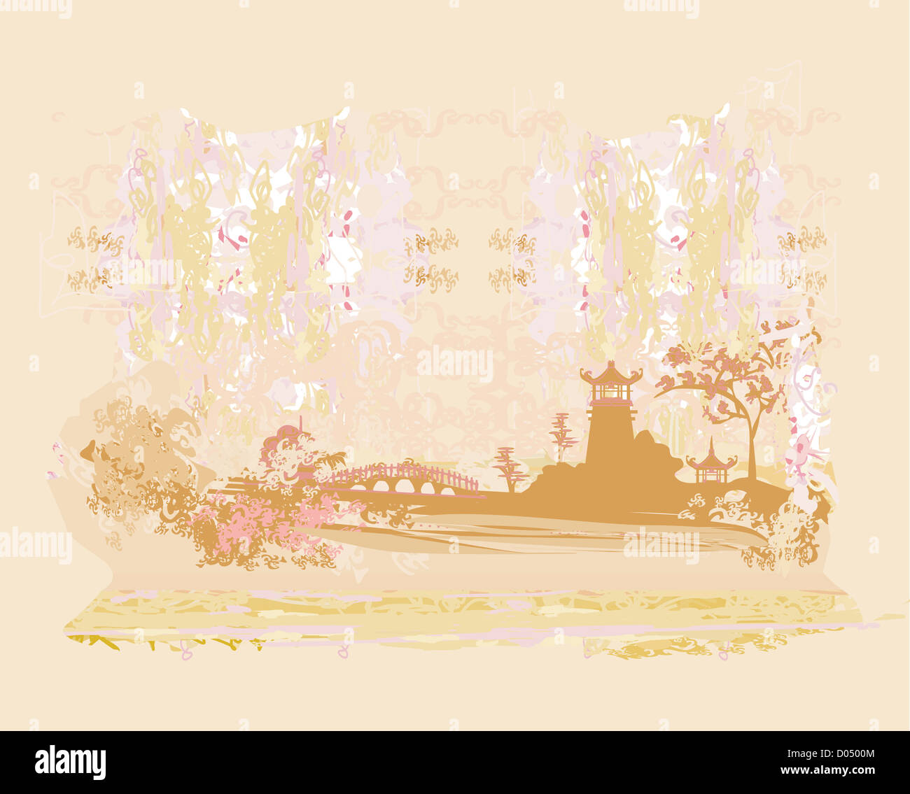 old paper with Asian Landscape Stock Photo - Alamy