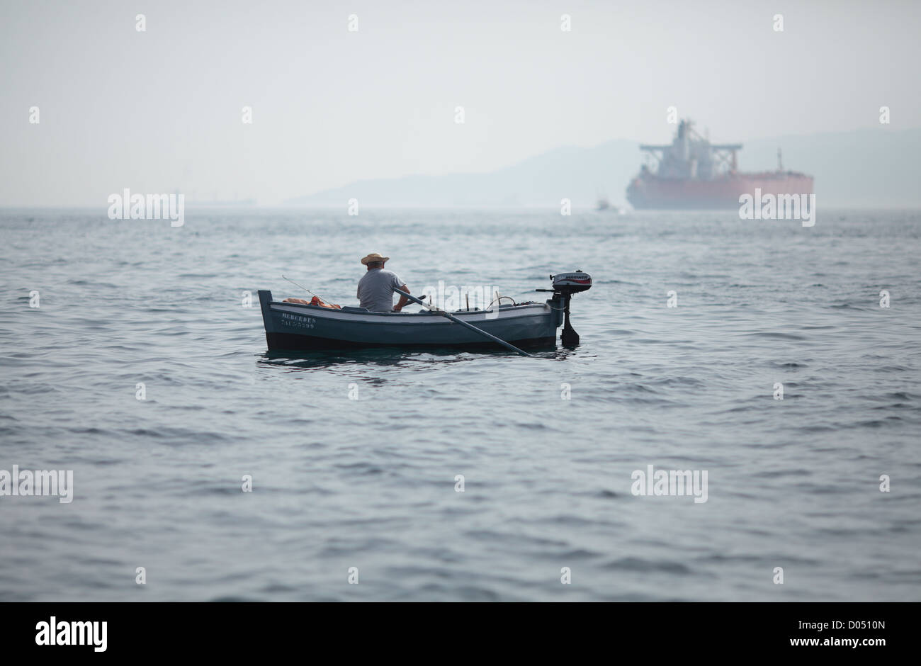 Fishing boat in the bay of Gibraltar Stock Photo - Alamy