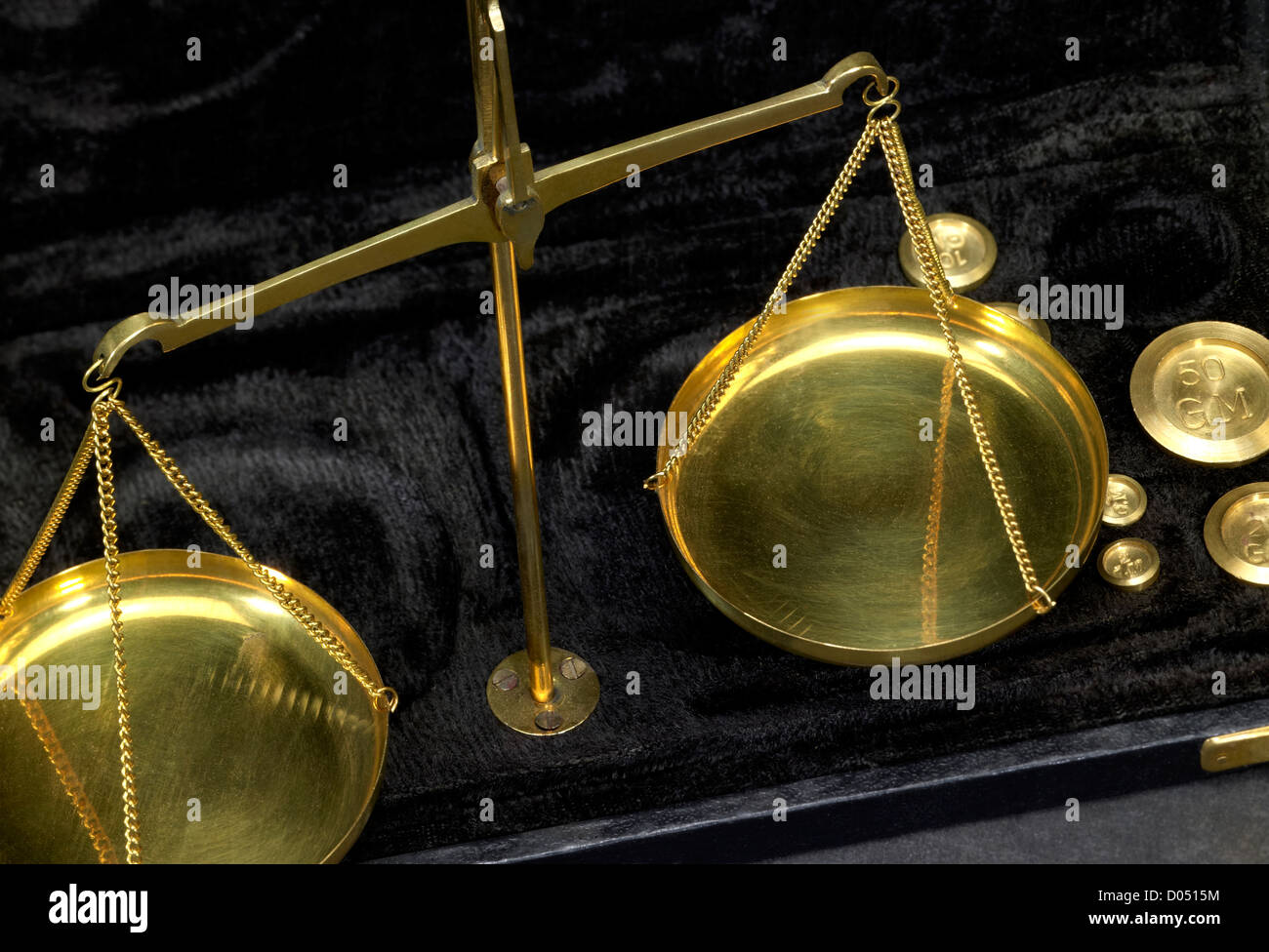 historic scales with metallic weights in dark back Stock Photo - Alamy