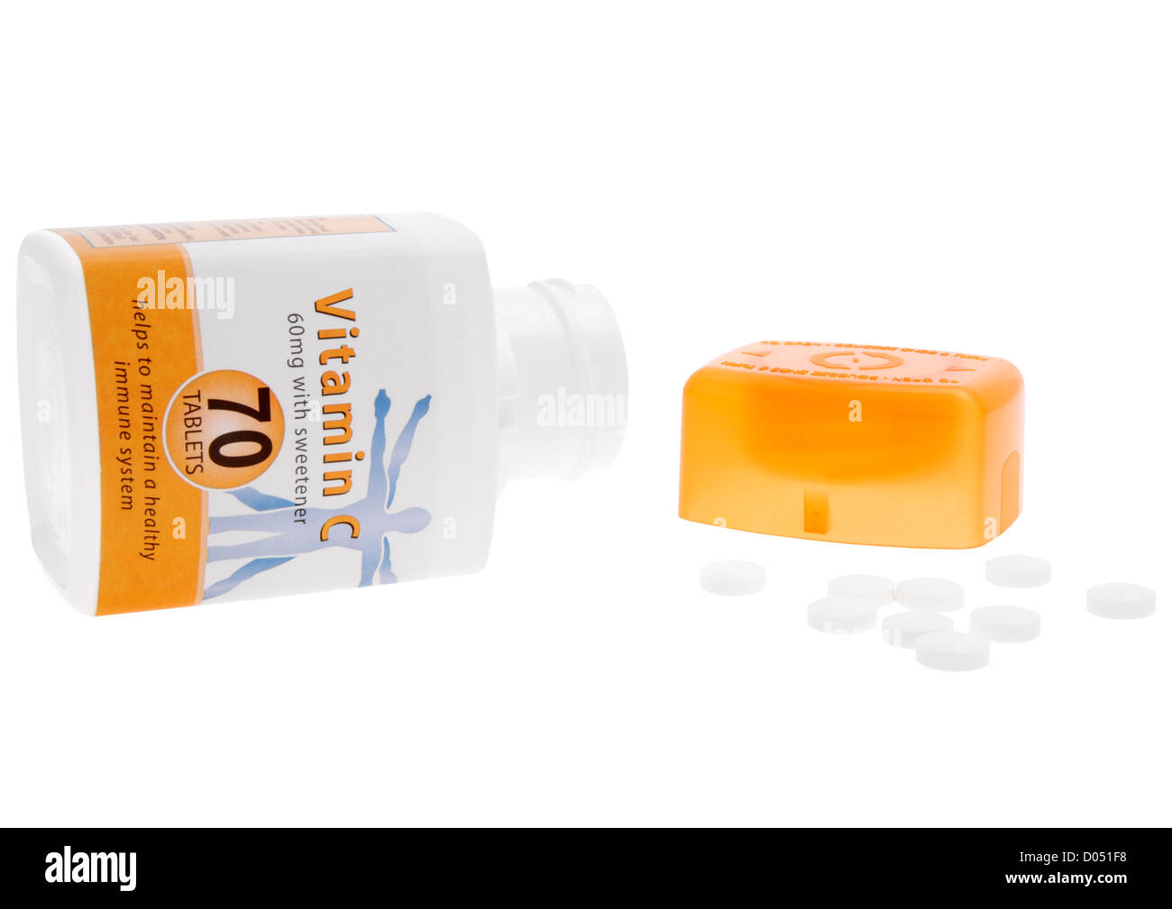 Bottle of vitamin C tablets on white background Stock Photo - Alamy