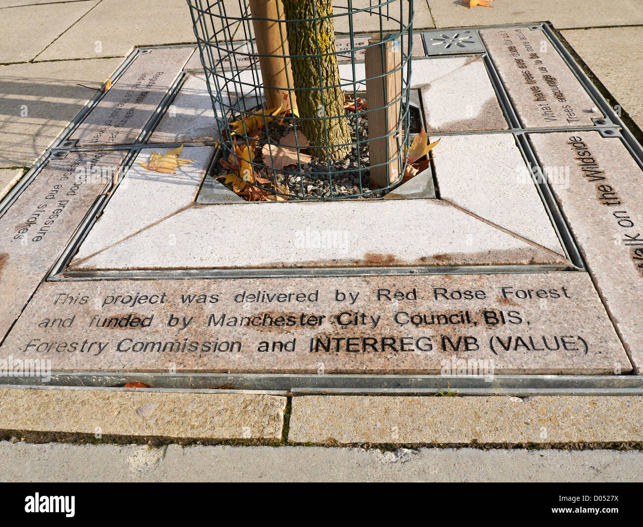 Carved pavement in Manchester UK Stock Photo - Alamy