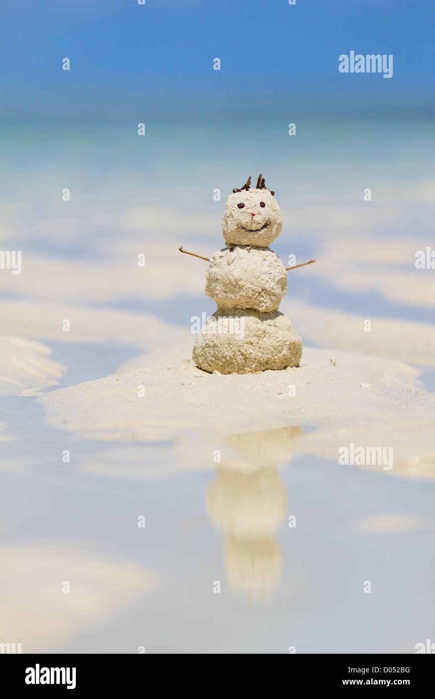 Snowman made from sand on beach Stock Photo - Alamy
