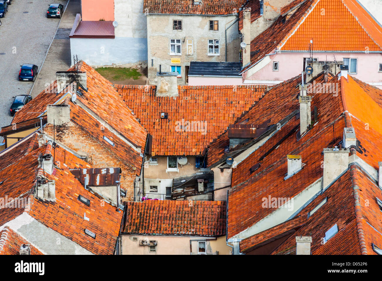 Aerial view on red roofs - Reszel town, North part of Poland Stock ...