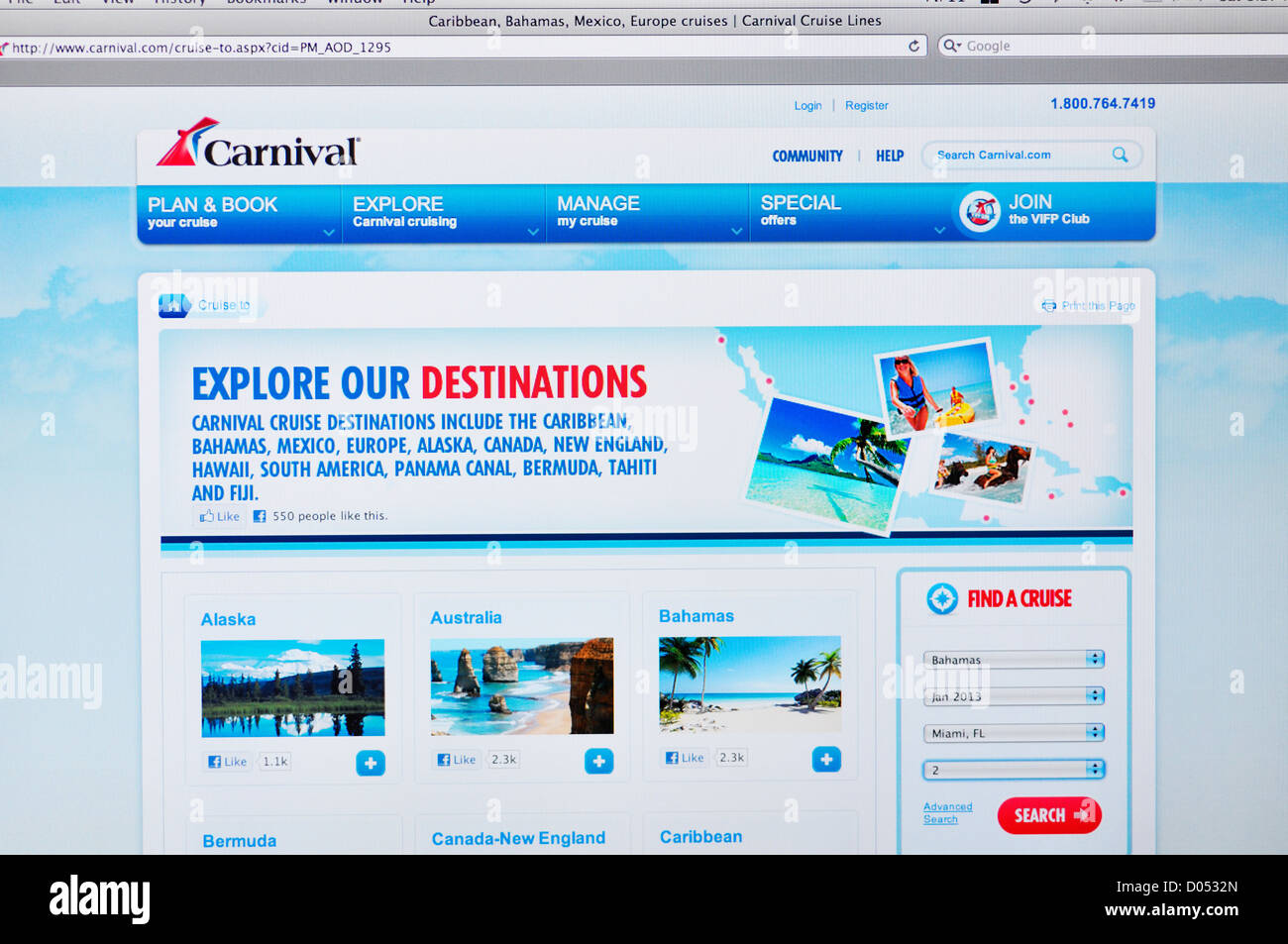 Carnival Cruises website Stock Photo - Alamy