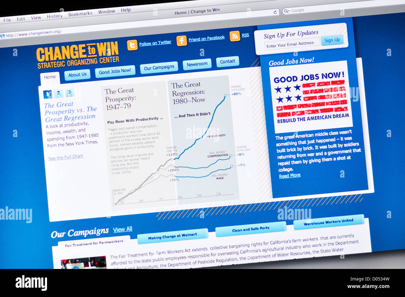 Change to Win website - union federation Stock Photo - Alamy