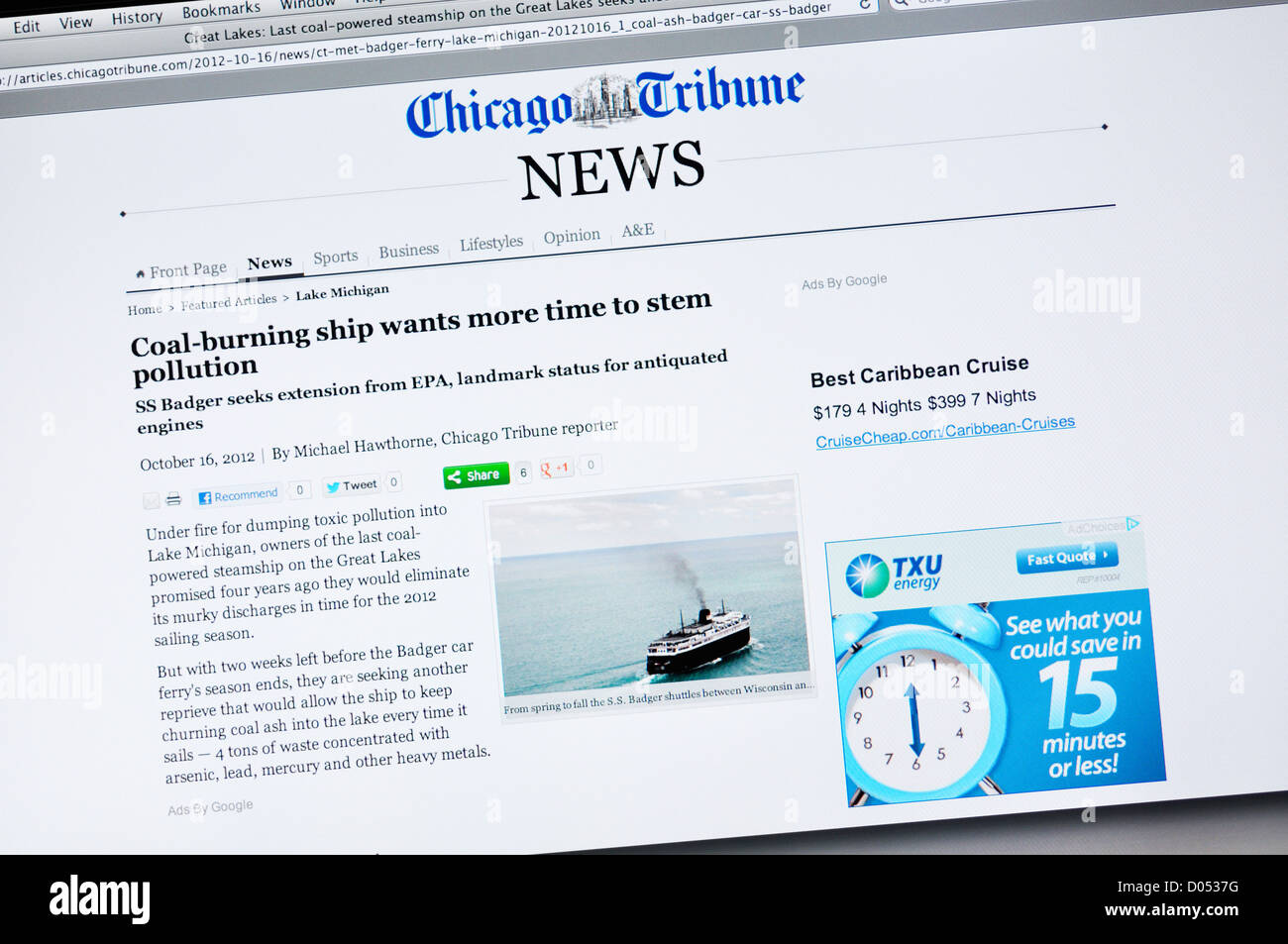 Chicago Tribune website - online news Stock Photo - Alamy