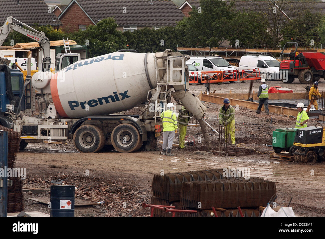 Concrete truck unloading on a construction site, May 2007 Stock Photo ...