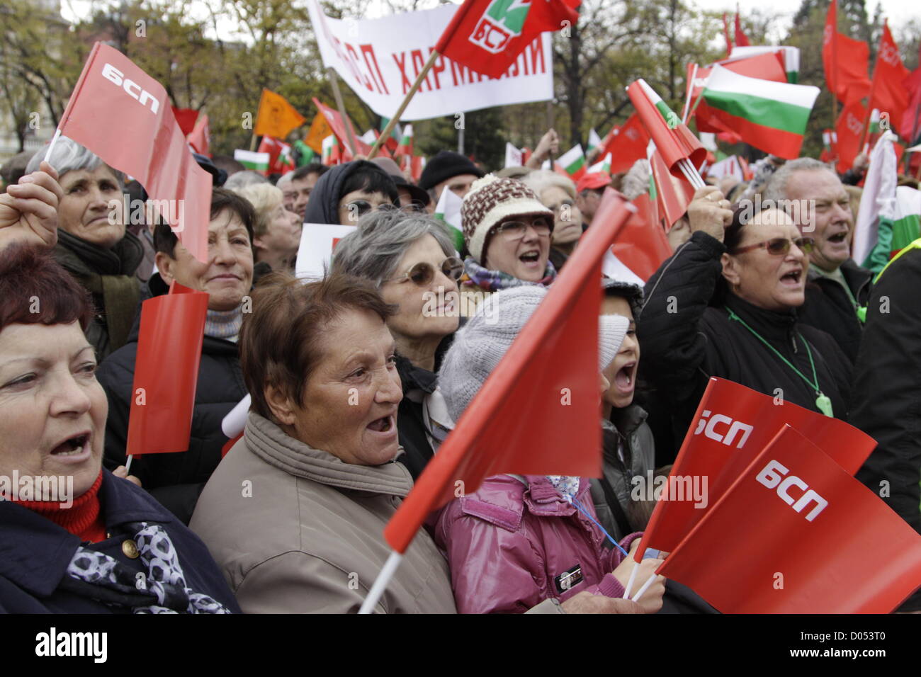 Sofia, Bulgaria. 17th November 2012. Crowd of protesters chanting ...