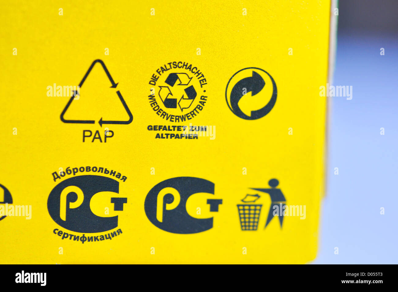 Recycling certifications in German language on food product package ...