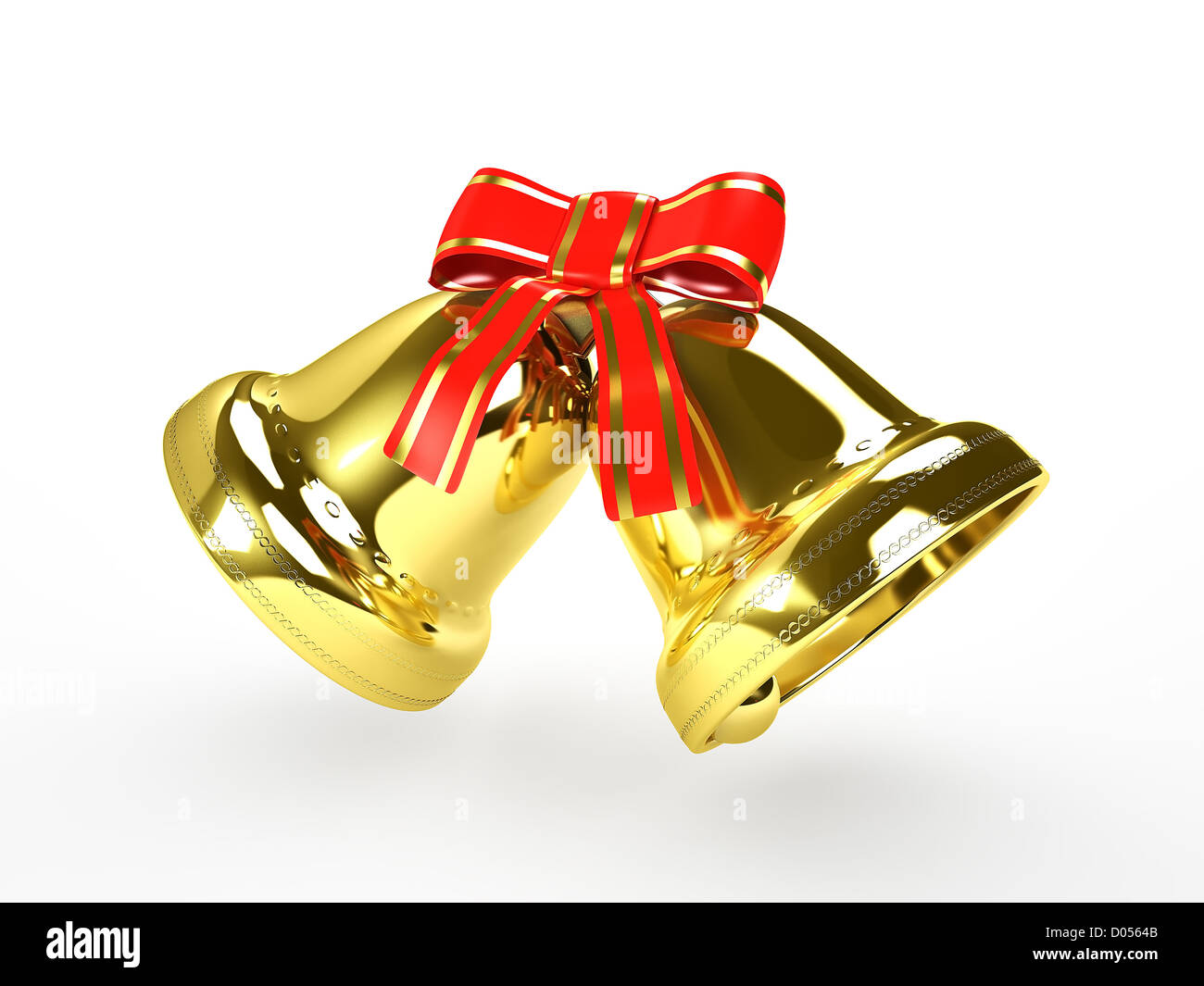 golden bells with a red bow. isolated on white Stock Photo - Alamy