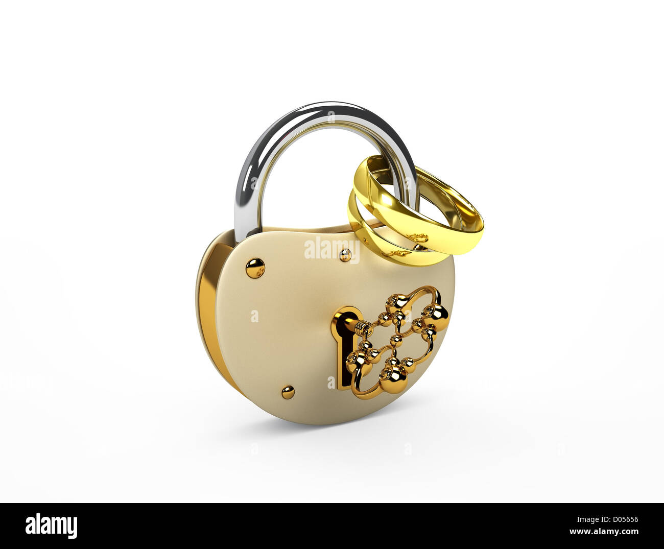 The lock and wedding rings isolated on white Stock Photo - Alamy