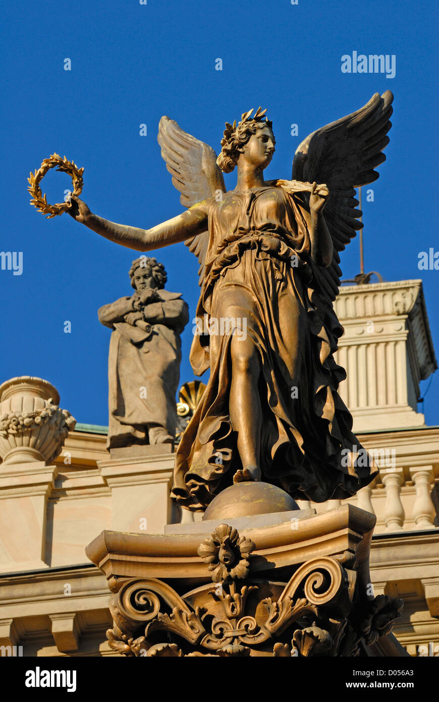 Prague, Czech Republic. Rudolfinum concert hall. Angel and statue of ...