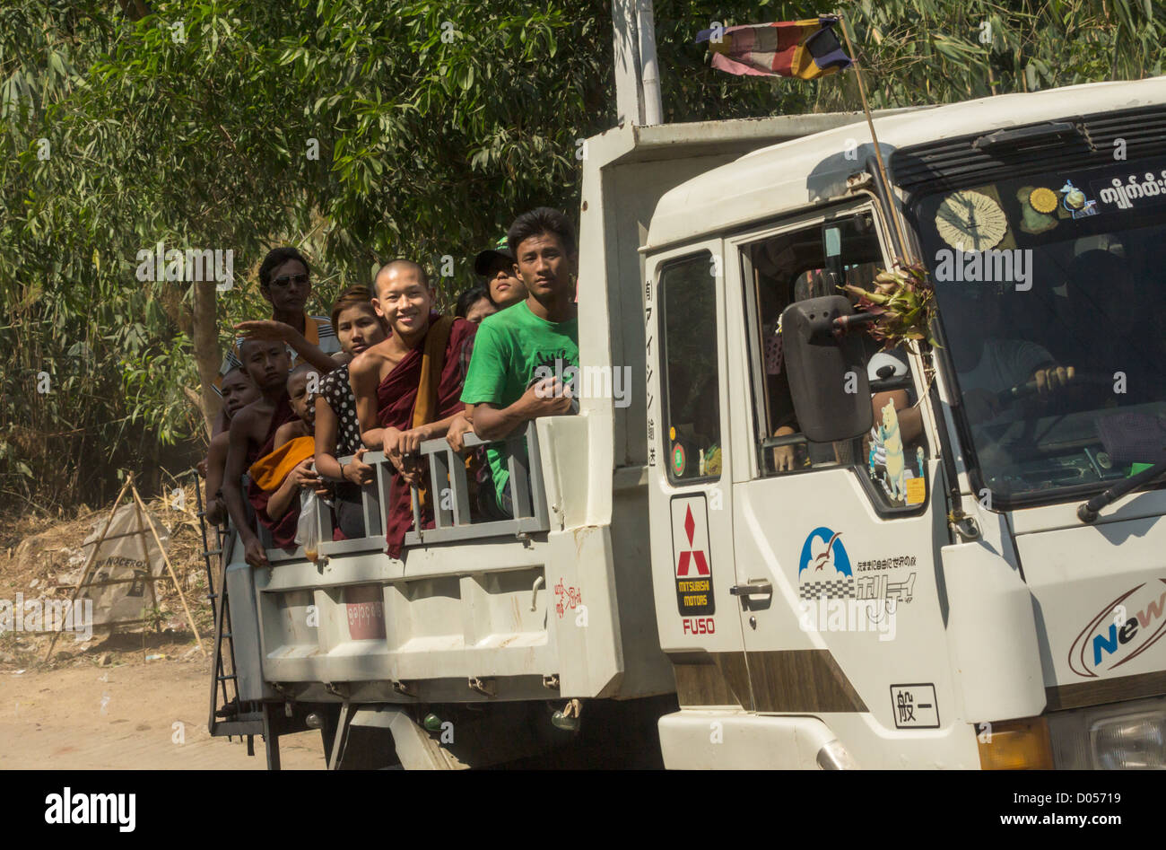 The transport truck that takes pilgrims up to Kyaiktiyo Pagoda, it is ...