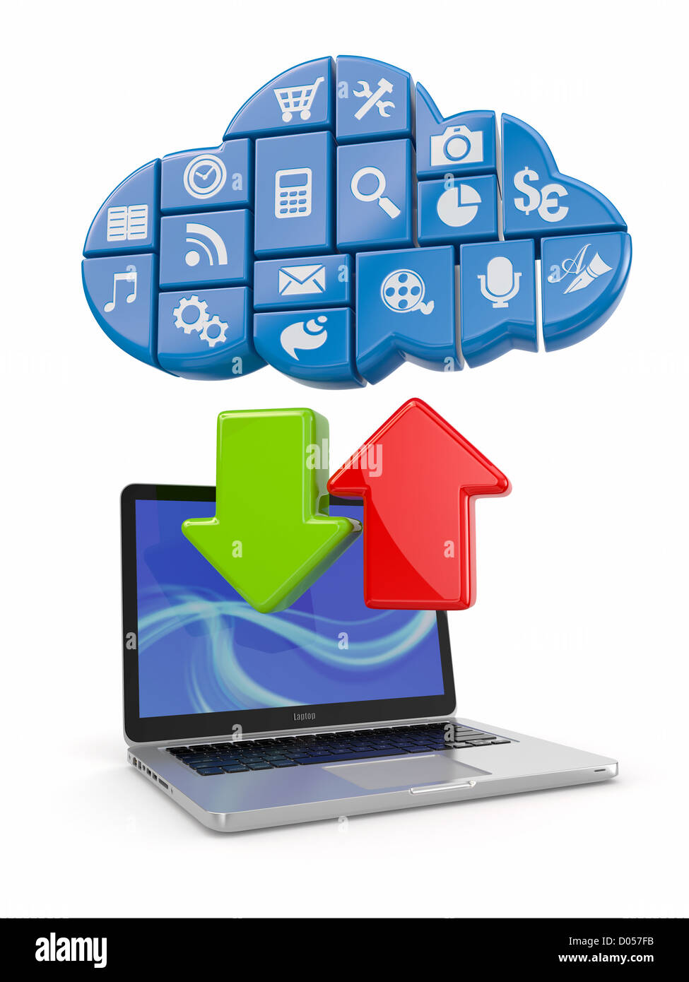 Cloud computing. Laptop and icons software. 3d Stock Photo - Alamy
