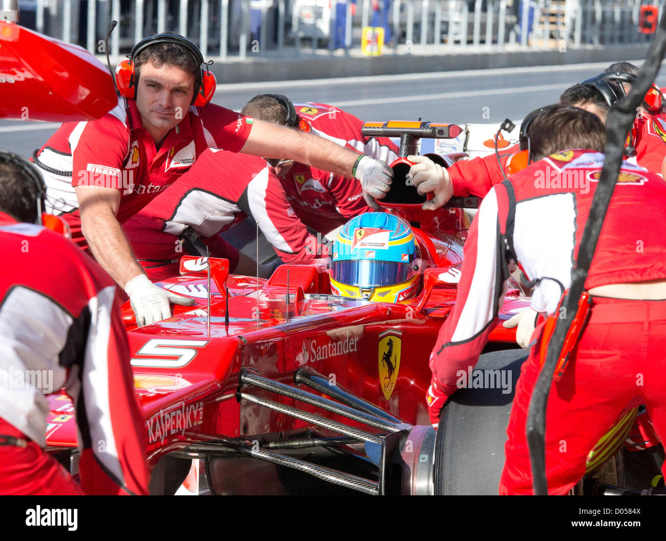 Pit Crew Works On Driver Fernando Alonso s Car During Practice For The pit-crew-works-on-driver-fernando-alonso-s-car-during-practice-for-the