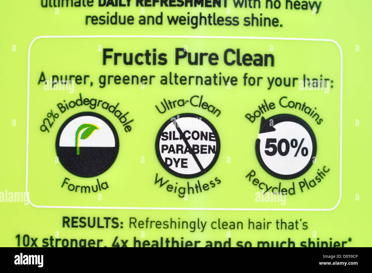 Biodegradable, paraben, silicone, dye free shampoo and signs on the ...