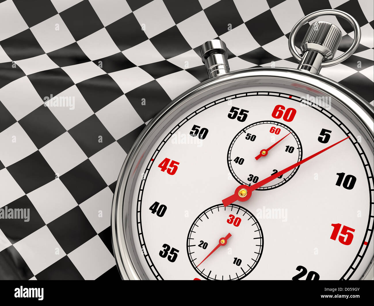 Stopwatch with checkered flag. Start or finish. 3d Stock Photo - Alamy