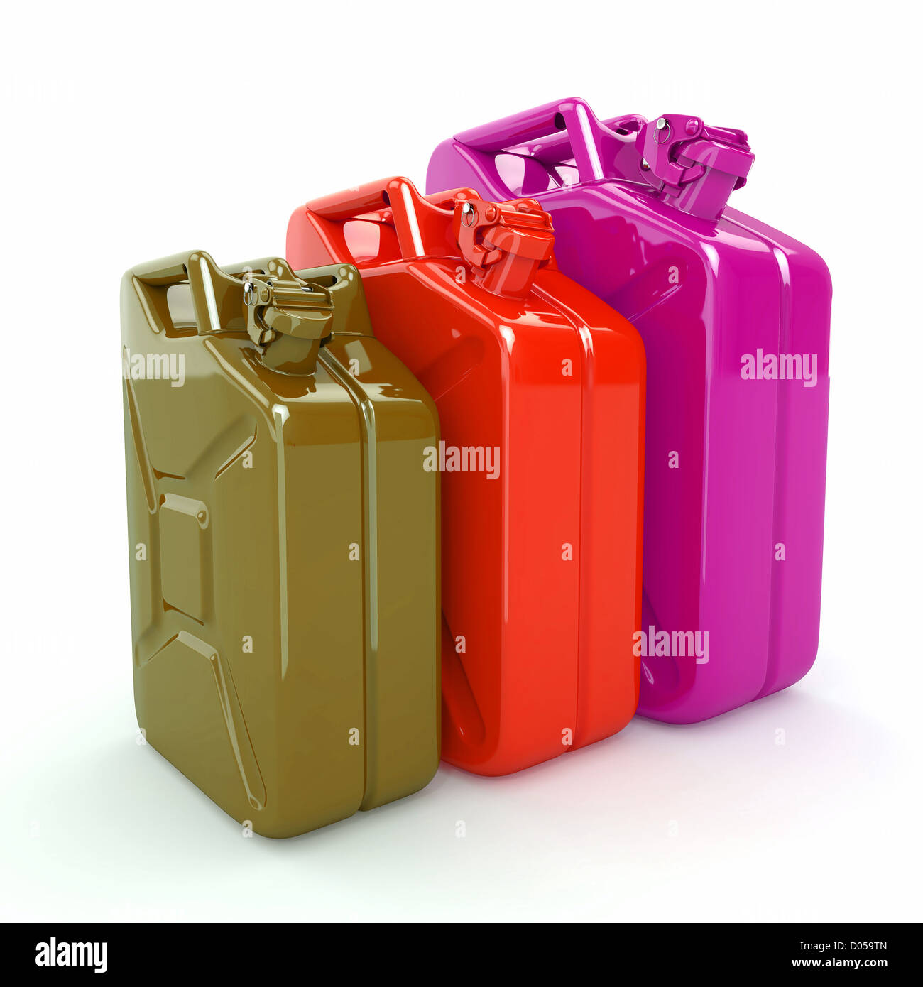 Three Jerrycan. Fuel can on white background. 3d Stock Photo - Alamy