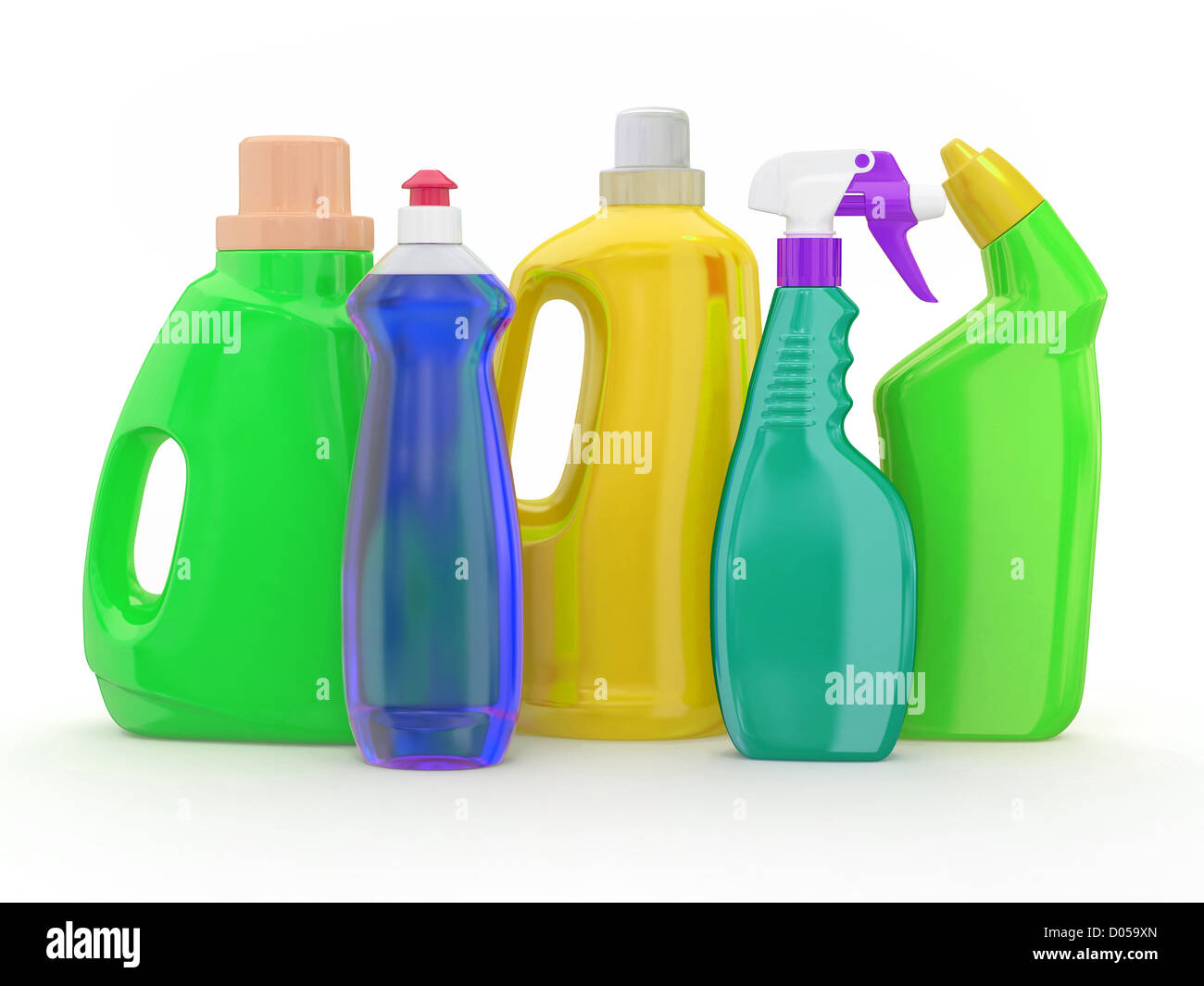 Different detergent bottles on white background. 3d Stock Photo - Alamy