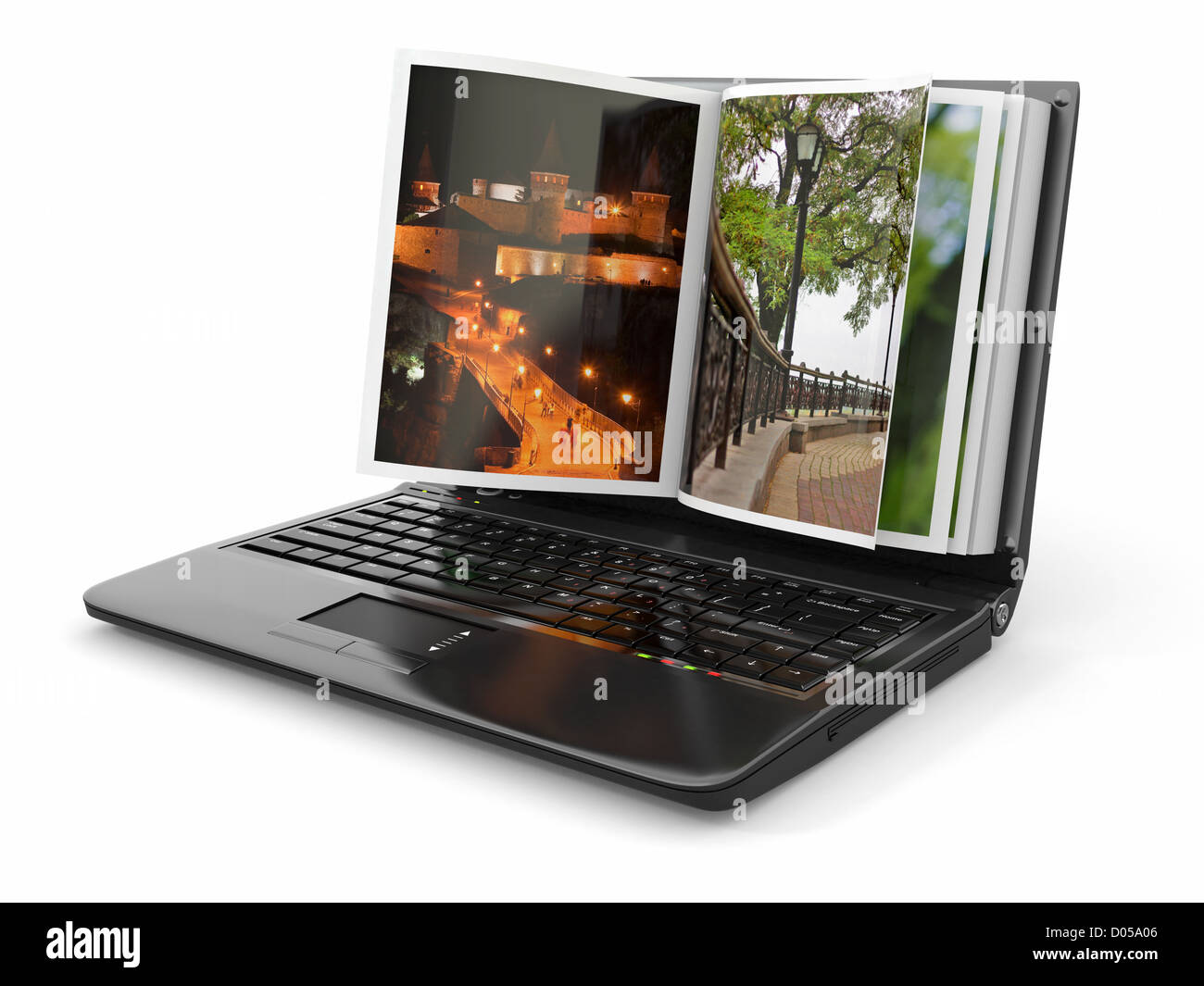 Photoviewer. Photo album as laptop screen. 3d Stock Photo - Alamy