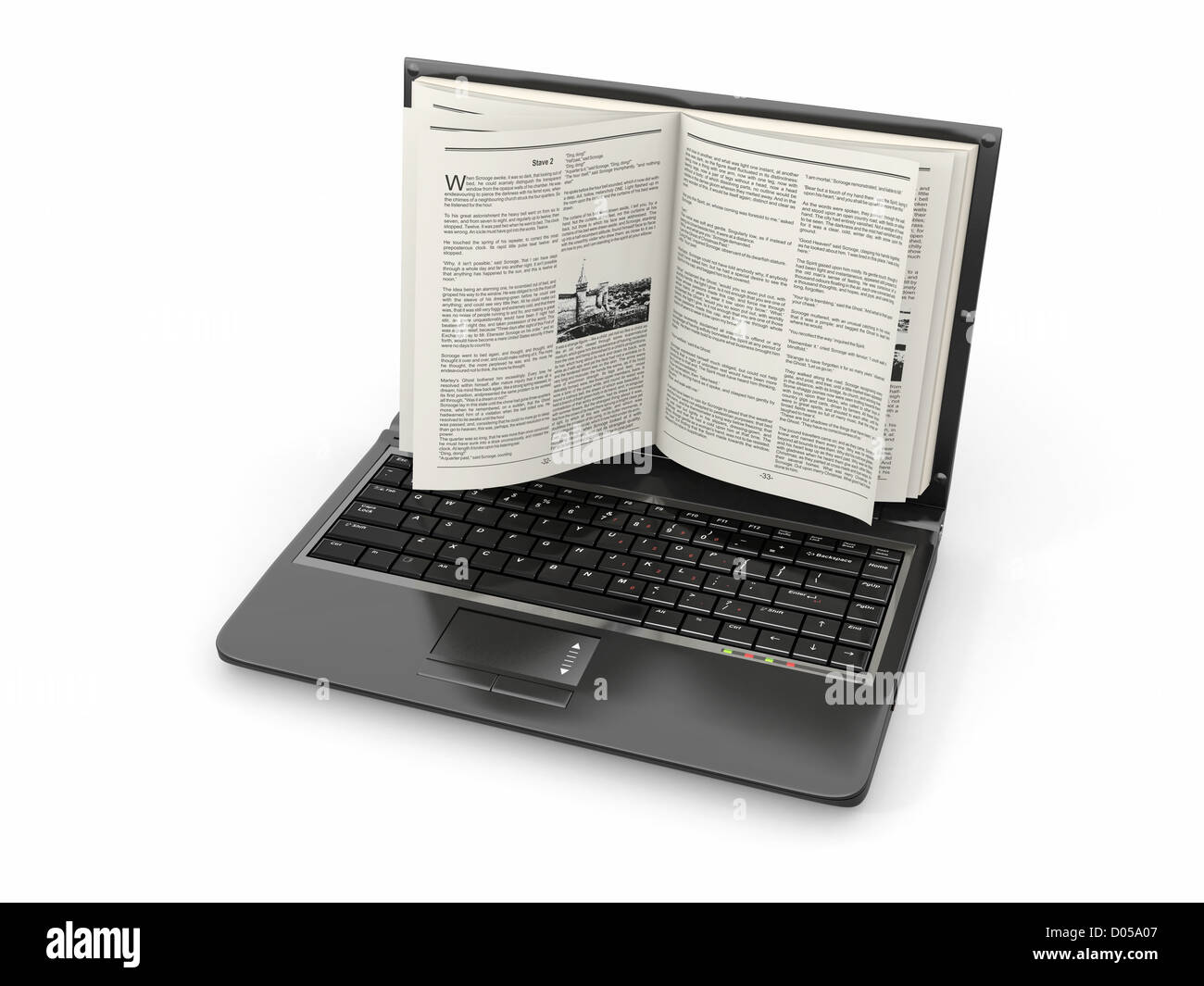 E-learning. Laptop screen as book on white background. 3d Stock Photo ...