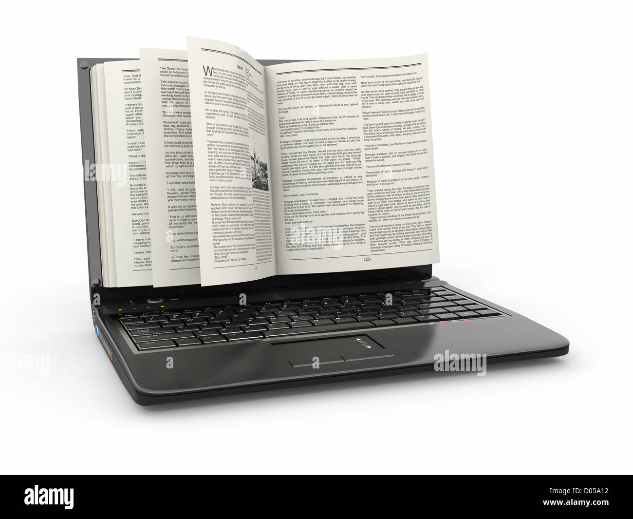 E-learning. Laptop screen as book on white background. 3d Stock Photo ...