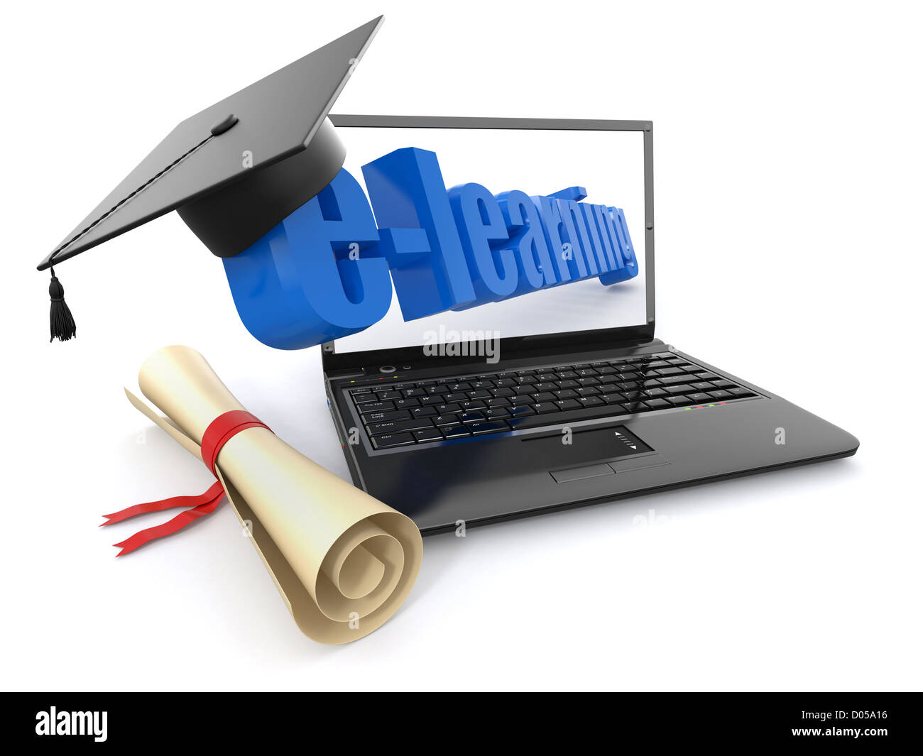 E-learning. Laptop, diploma and mortar board. 3d Stock Photo - Alamy