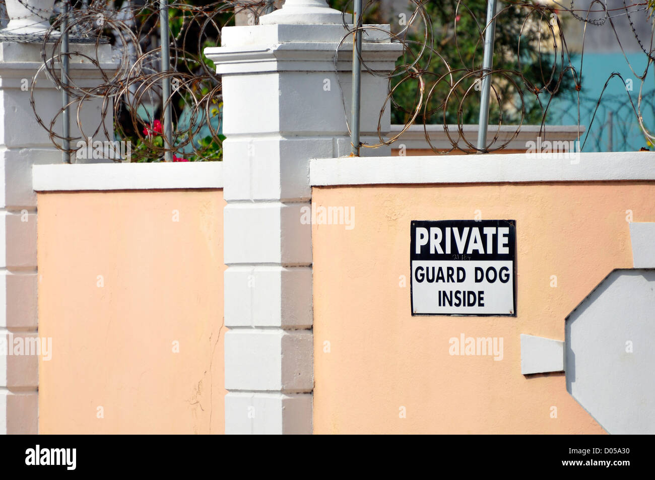 Private, guard dog sign on local house wall Stock Photo - Alamy
