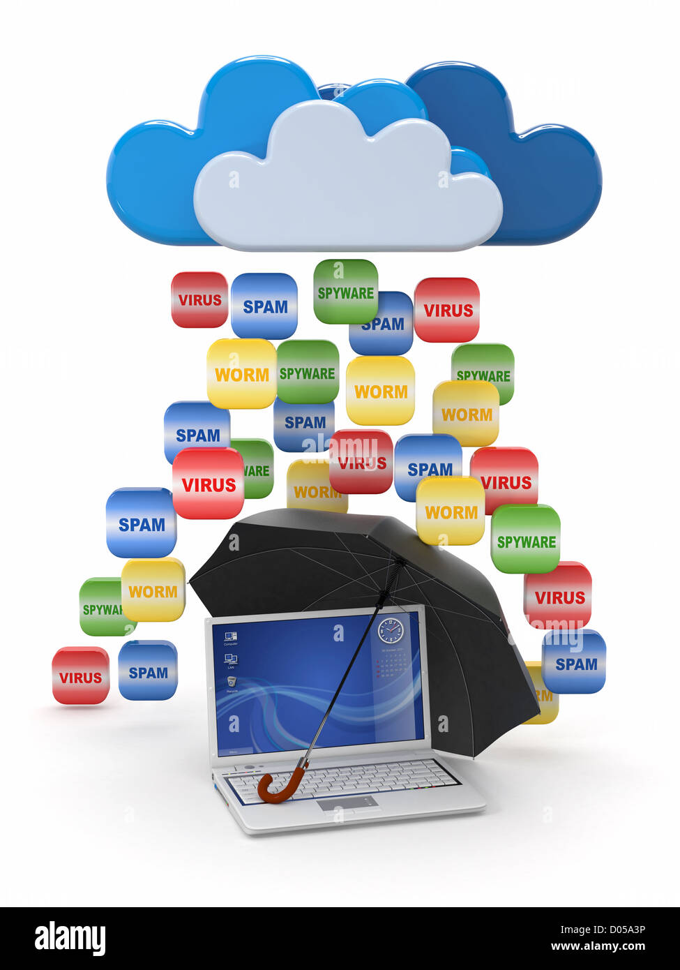 Cloud computing concept. Virus, spam protection. 3d Stock Photo - Alamy