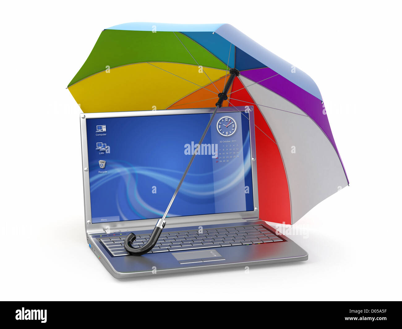 Protection of information. Laptop and umbrella. 3d Stock Photo - Alamy