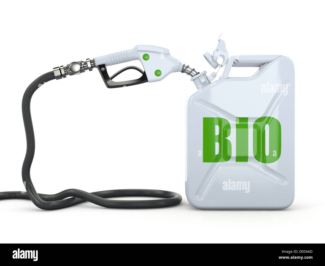 Biofuel. Gas pump nozzle and jerrycan. 3d Stock Photo - Alamy
