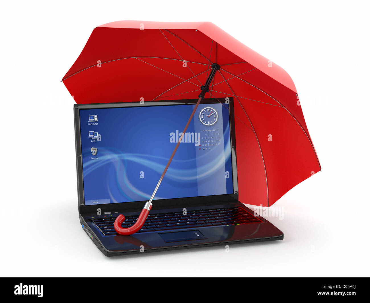 Protection of information. Laptop and umbrella. 3d Stock Photo - Alamy