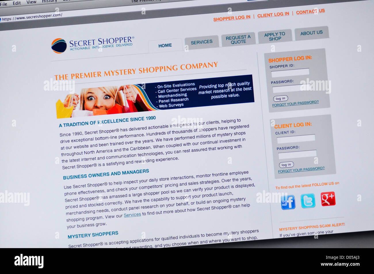 Secret Shopper website - mystery shopper company Stock Photo - Alamy
