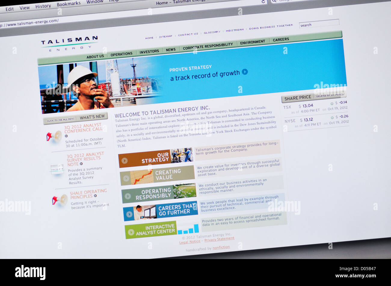 Talisman Energy website Stock Photo - Alamy