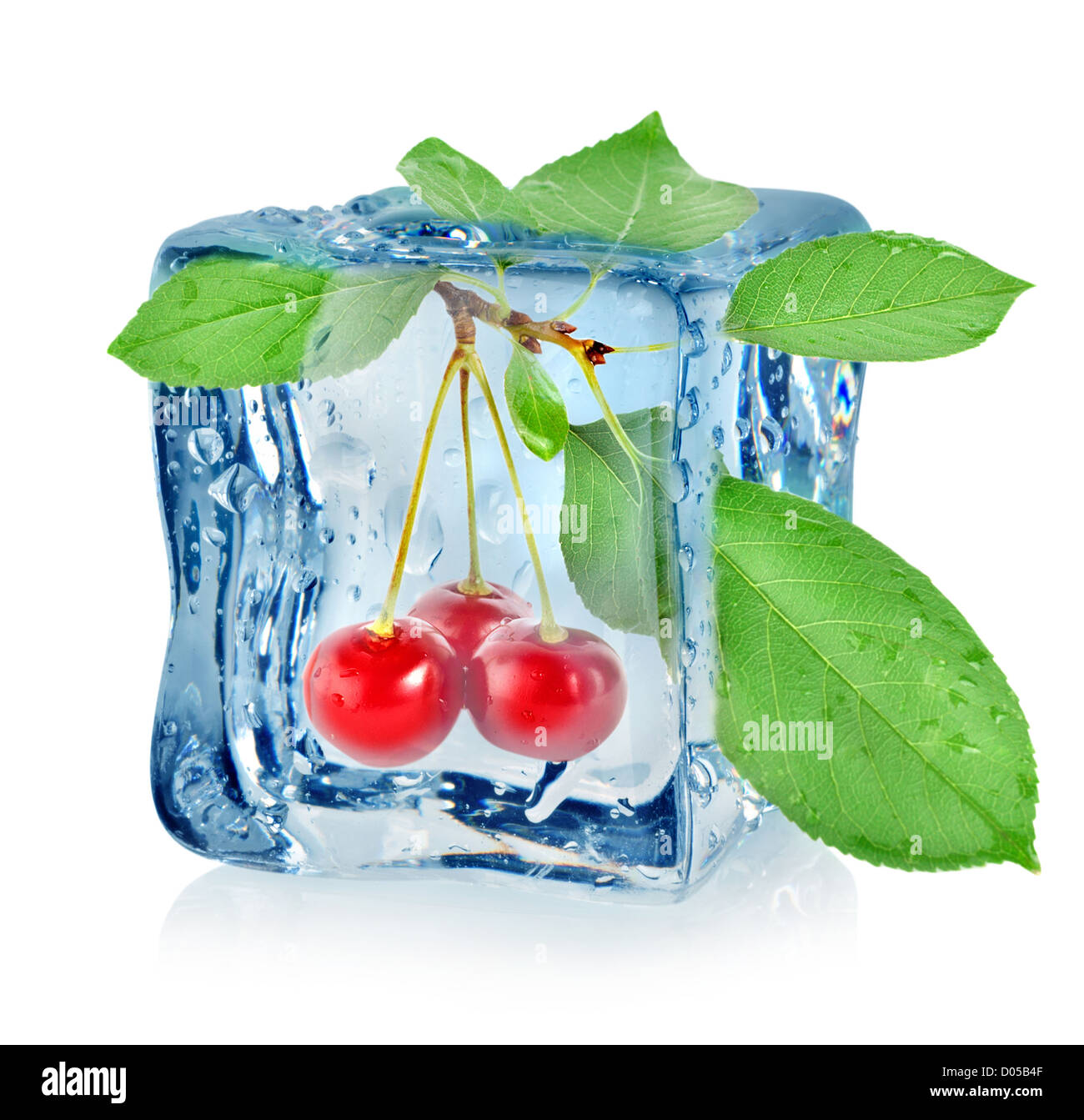 Ice cube and cherry isolated on a white background Stock Photo - Alamy