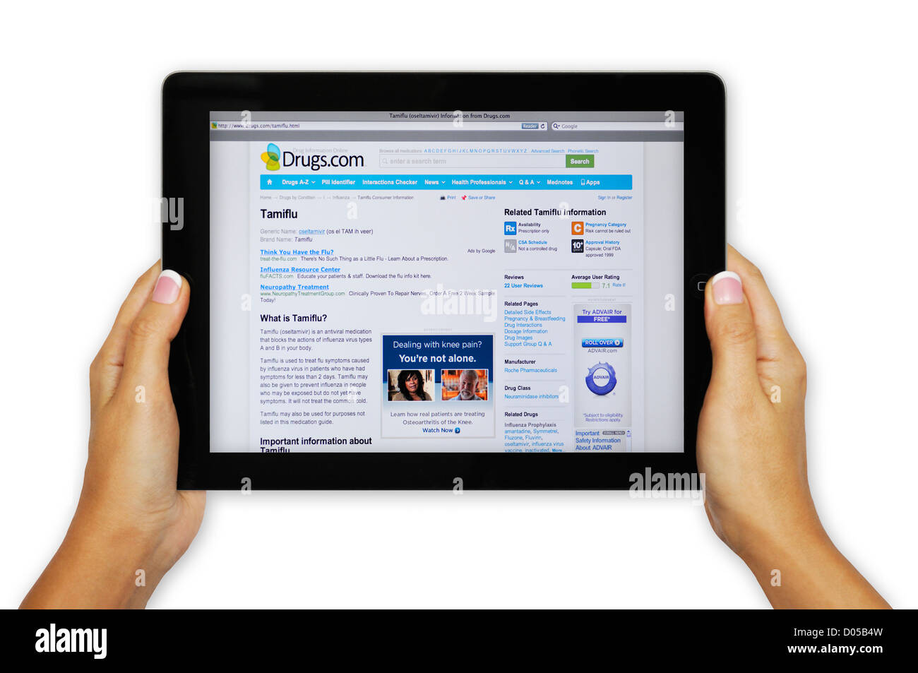 iPad screen showing Drugs.com website - online drug information Stock ...